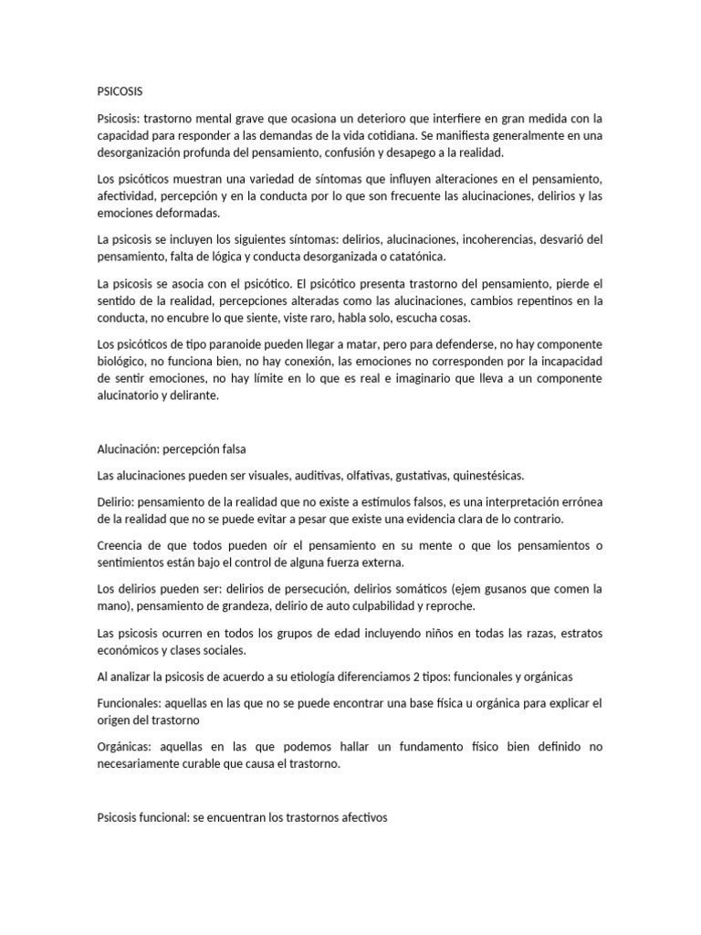 Comprendiendo la Psicosis: Síntomas y Tipos | PDF | Psicosis | Engaño