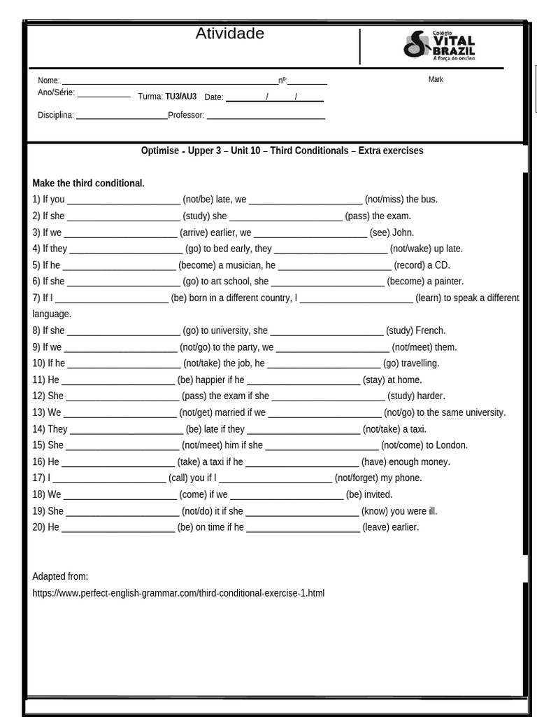 Third Conditionals - Exercises | PDF