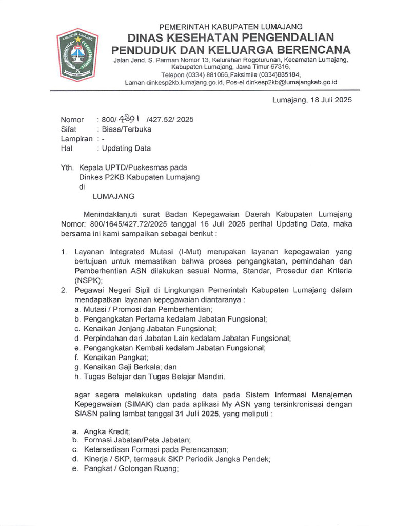 Surat Update Data Asn | PDF