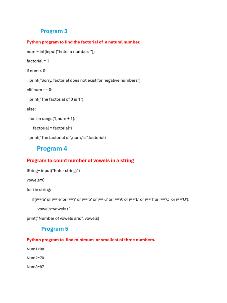 Python Program 3, 4 and 5 | PDF