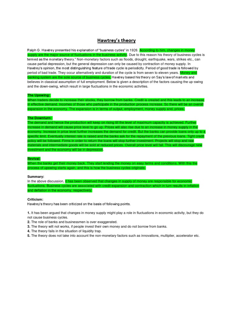 Theories of Business Cycle | PDF | Business Cycle | Money Supply