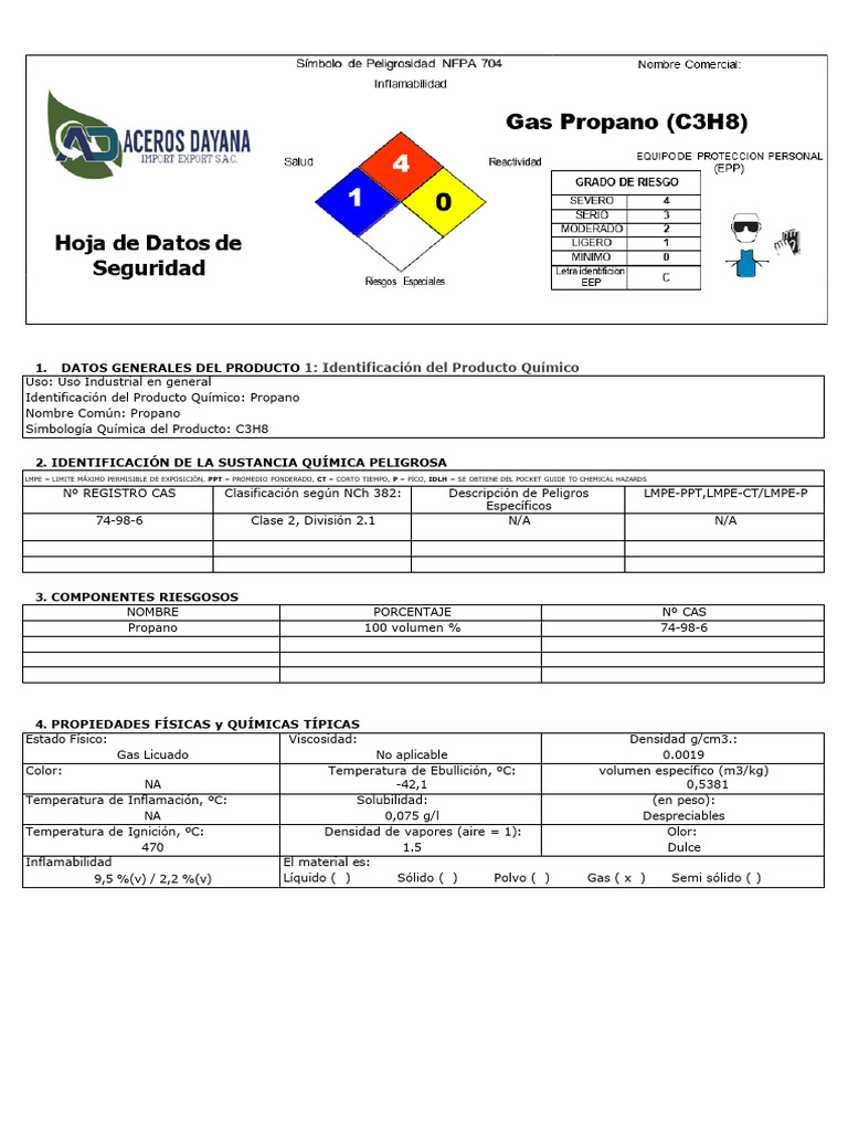 HDS Propano | PDF | Combustión | Oxígeno