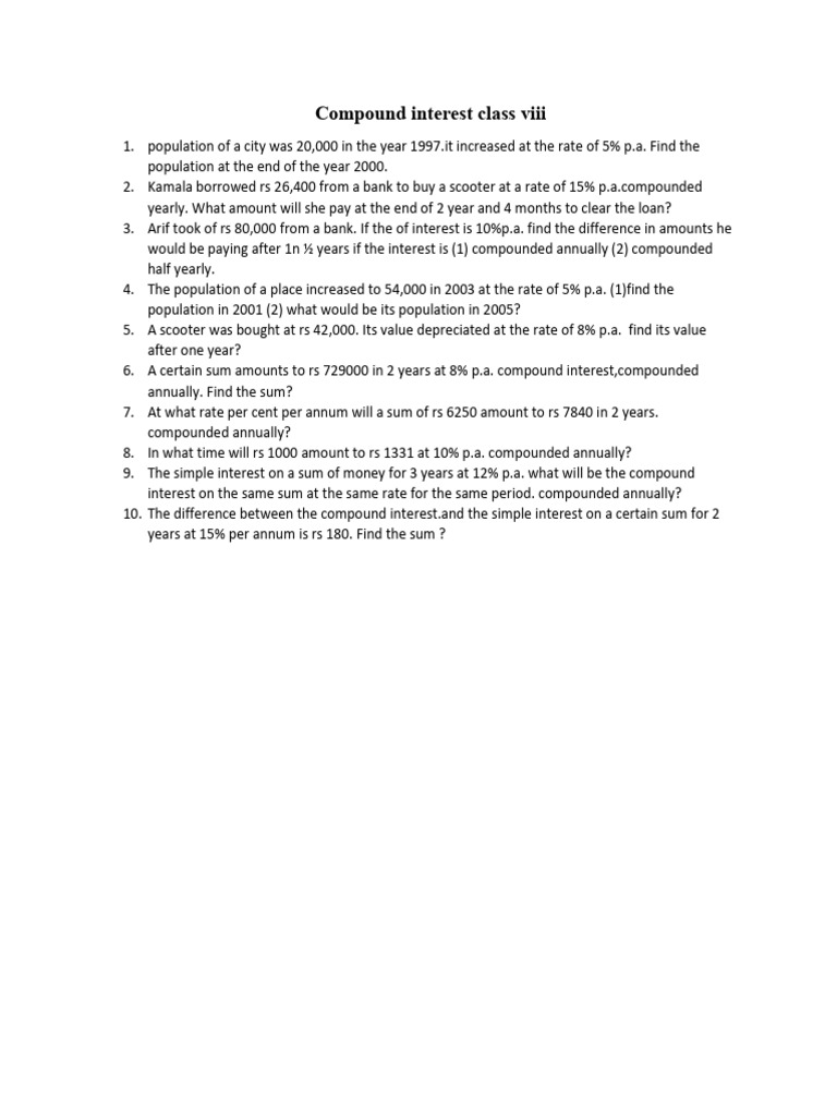Compound Interest Class Viii | PDF