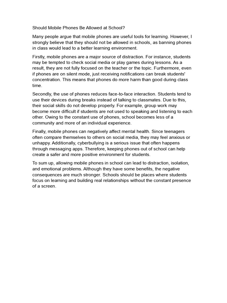 Opinion Essay Phones | PDF
