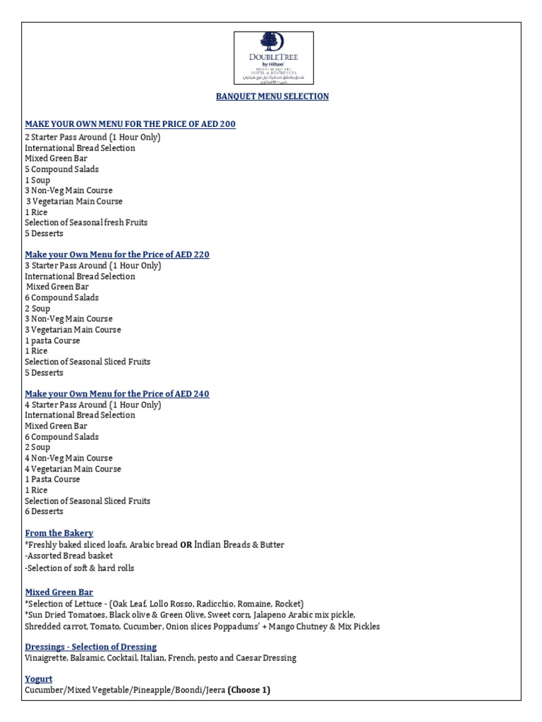 DoubleTree Catering Banquet Menu | PDF | Indian Cuisine | Sauce