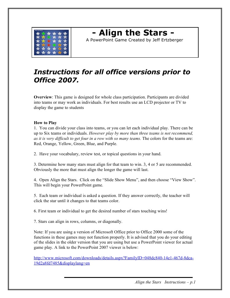 Align the Stars: PowerPoint Game Guide | PDF | Sports & Recreation