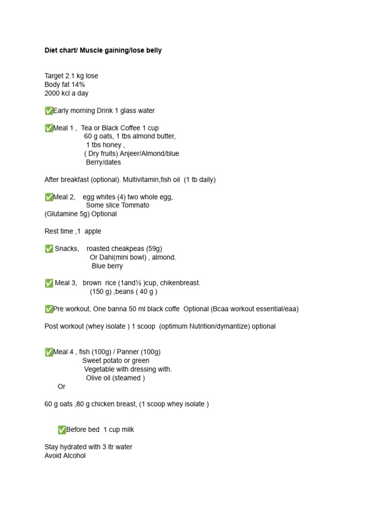 Diet Chart_ Muscle Gaining_lose Belly | PDF