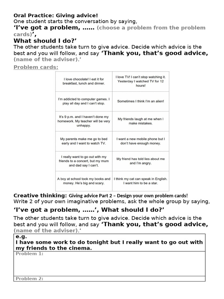Oral Practice: Advice-Giving Activity | PDF