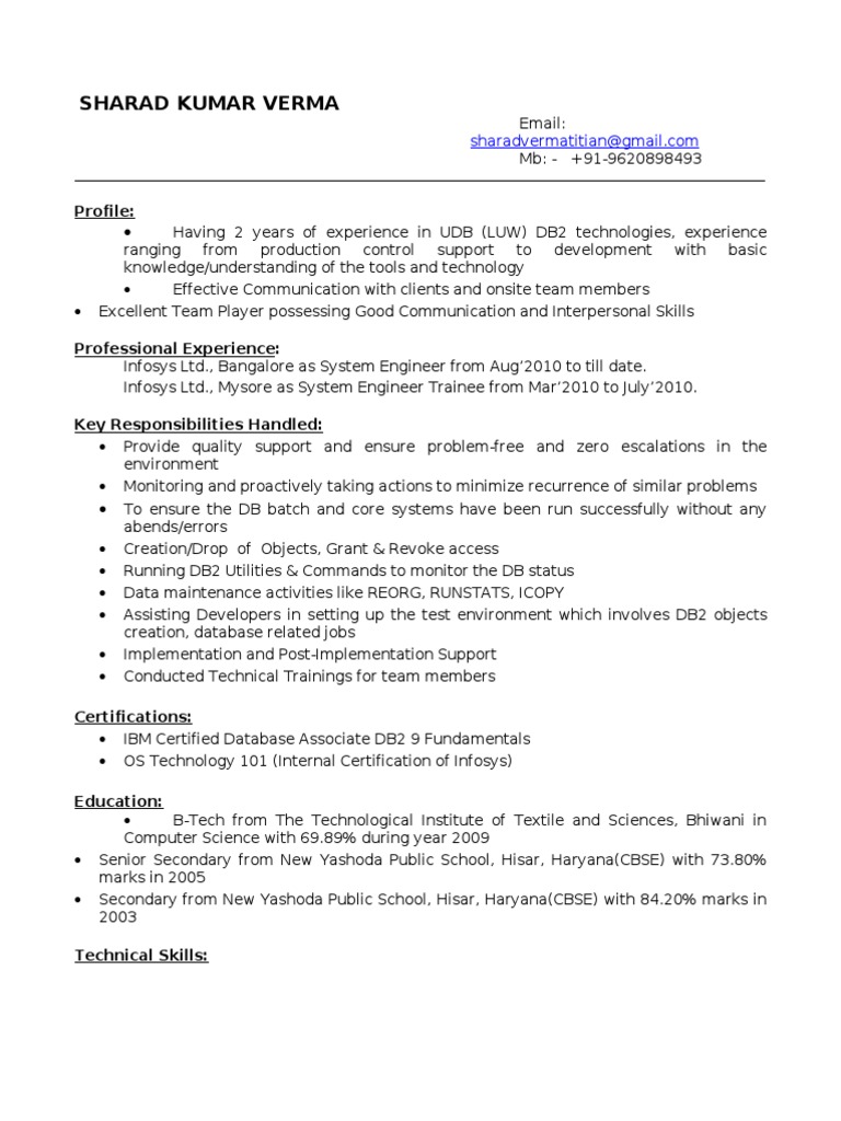 Sharad Resume (Latest) | PDF | Ibm Db2 | Databases