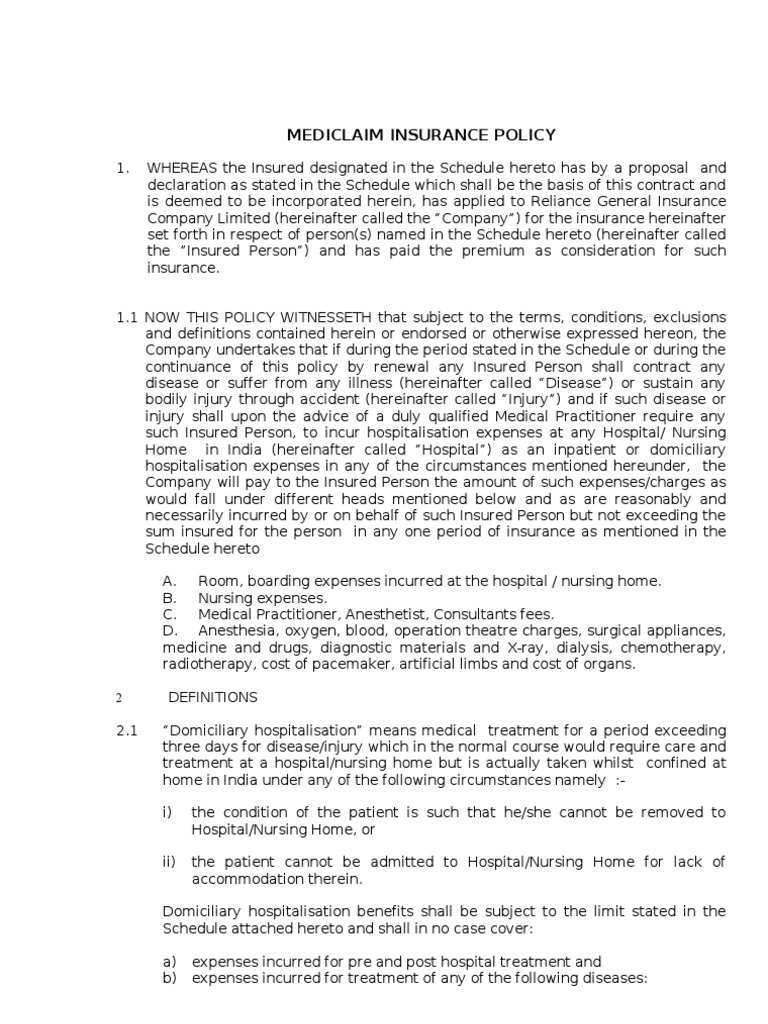 Individual Mediclaim Policy | PDF | Insurance | Physician