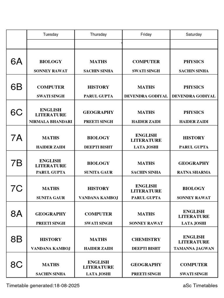 Remedial Classes Timetable | PDF