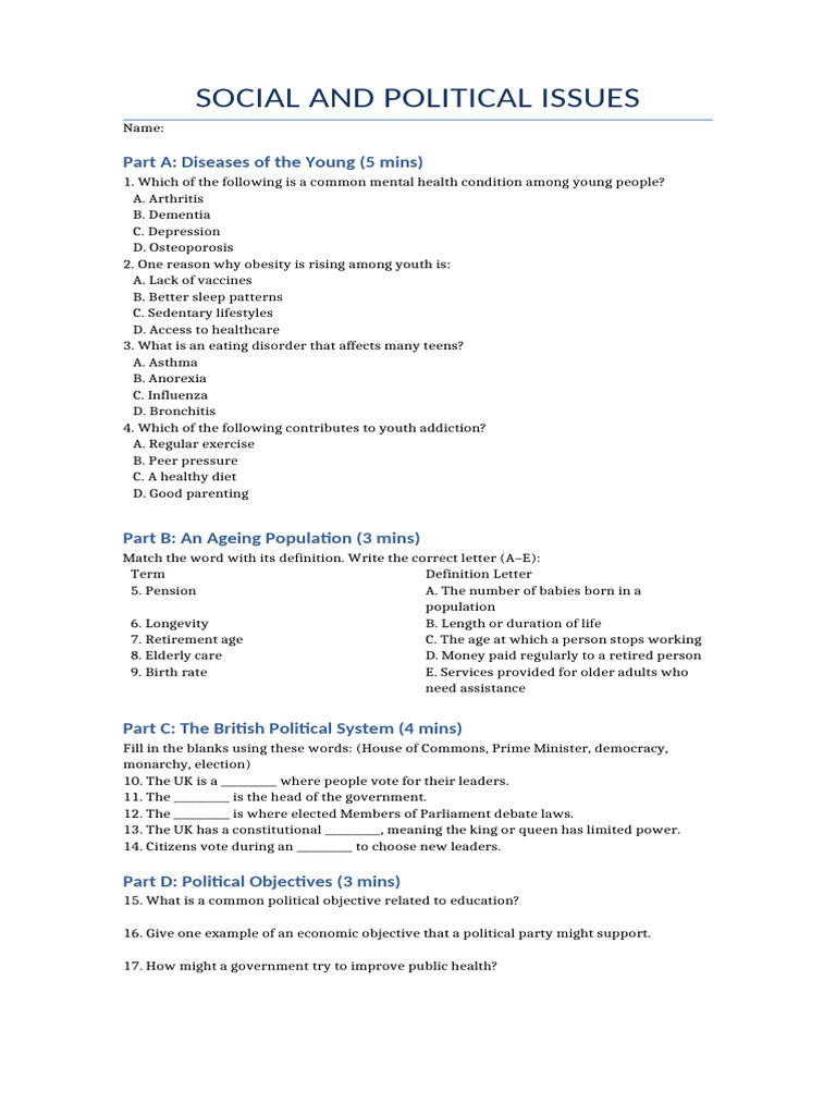 Worksheet Social Political Issues | PDF | Ageing | Old Age