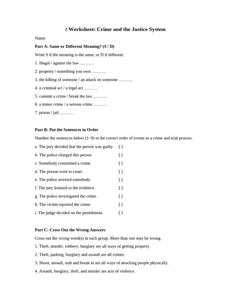 Worksheet Crime and Justice System | PDF | Burglary | Crimes