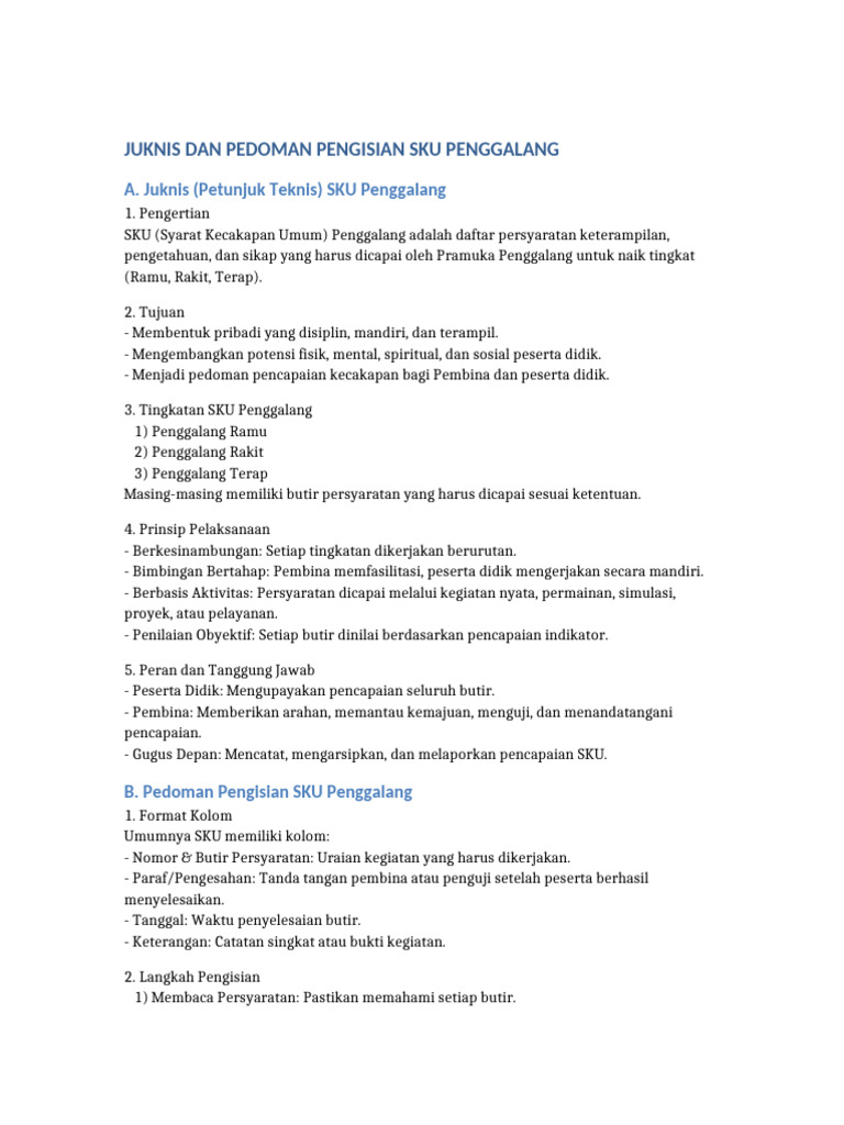 Juknis Dan Pedoman Pengisian SKU Penggalang | PDF