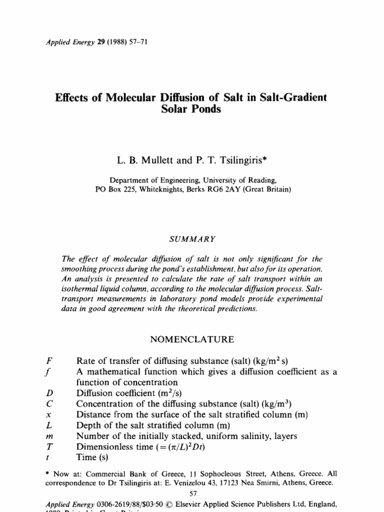 Effects of Molecular Diffusion of Salt in Salt-Gradient Solar Ponds ...