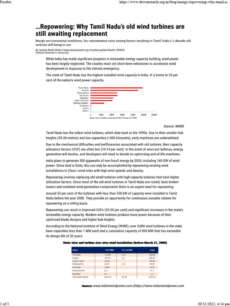 Tamil Nadu's Wind Turbine Repowering Needs | PDF | Wind Power ...