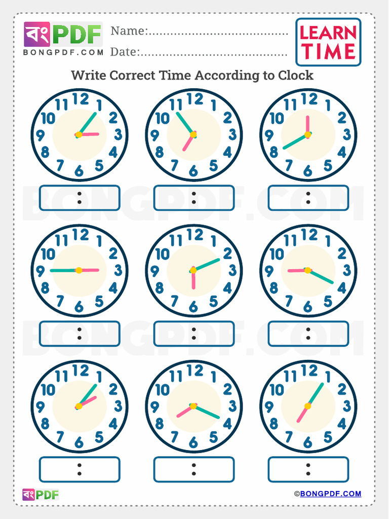 Write Time Clock Learning English PDF Worksheet | PDF