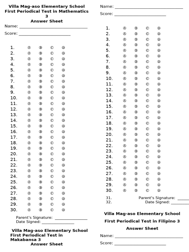 Bubble Sheet - Quarter Exam Answer Sheet - 032752 | PDF