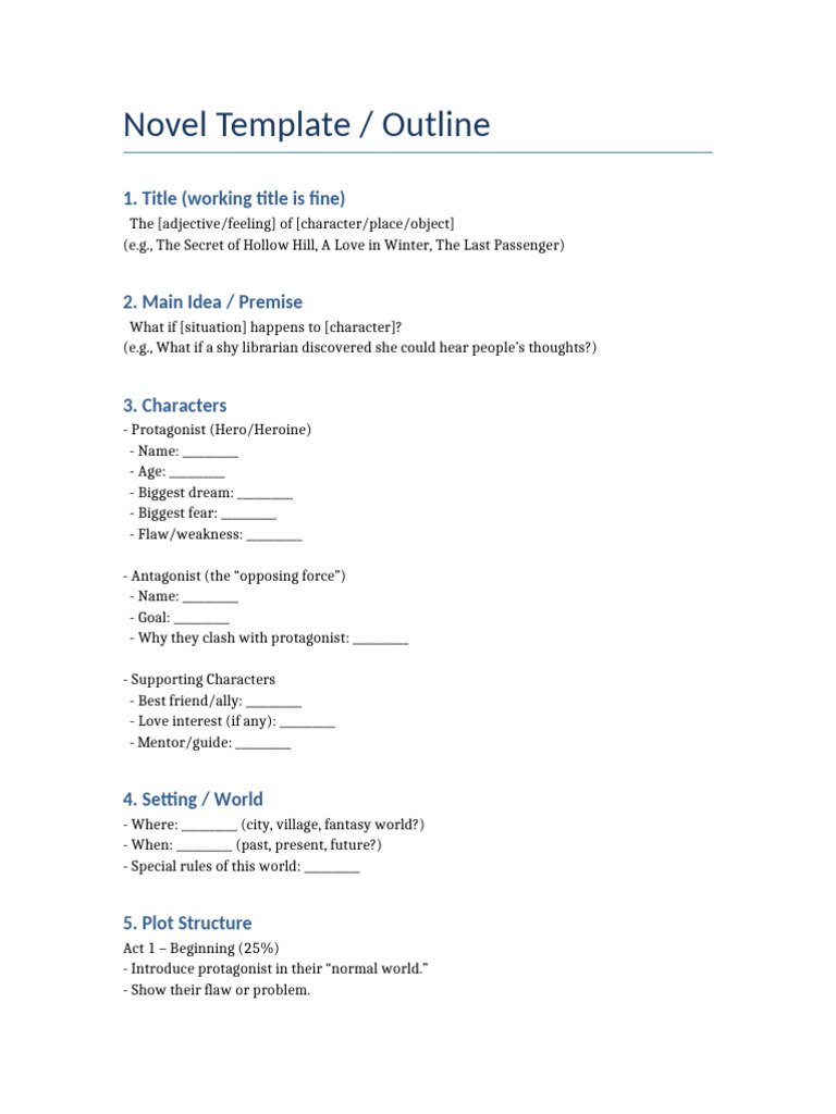 Novel Outline Template for Writers | PDF