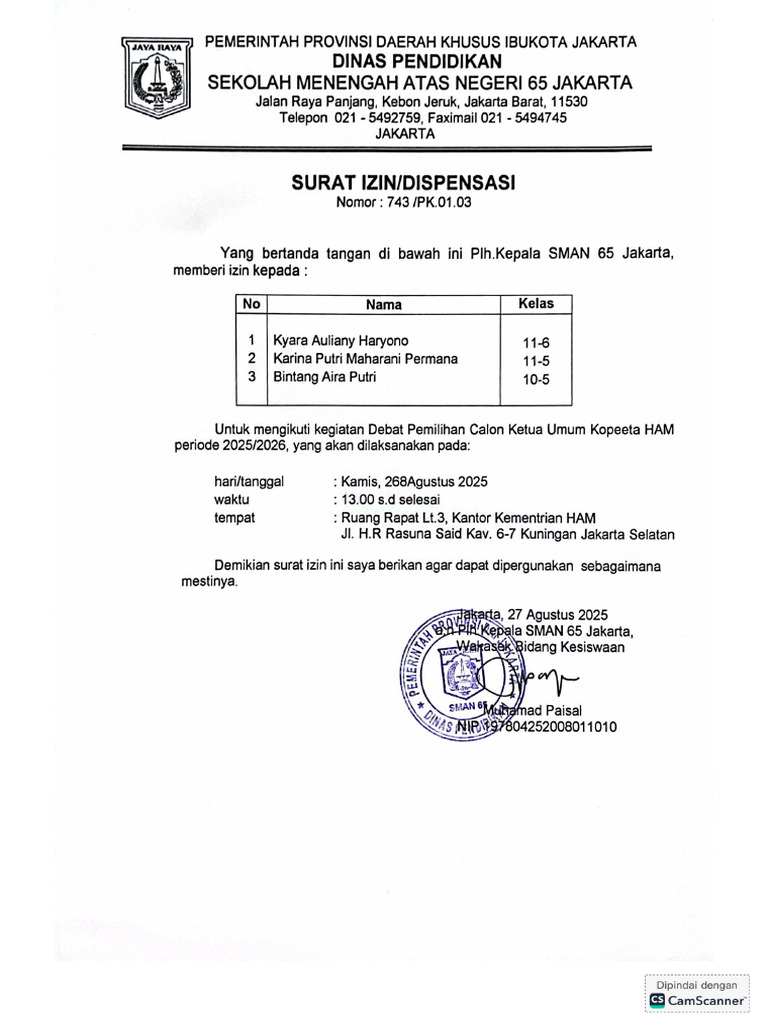 Surat Dispen - KEMENHAM | PDF