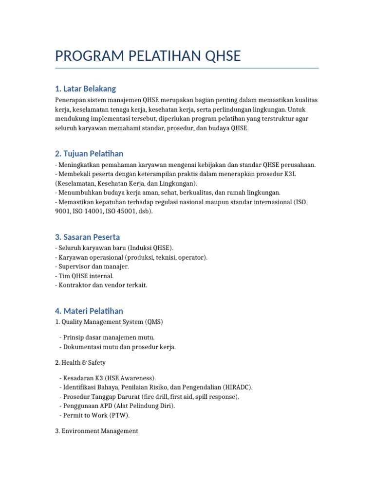 Program Pelatihan QHSE | PDF