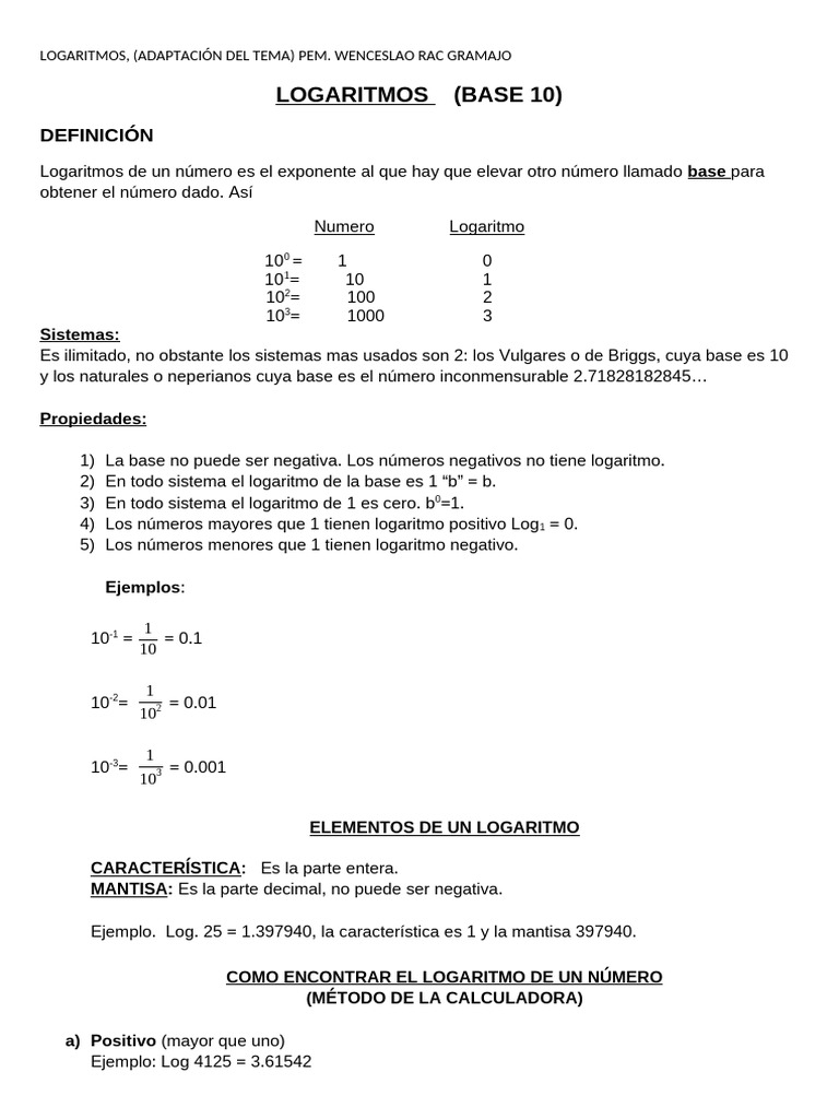 Guía Completa sobre Logaritmos y Antilogaritmos | PDF | Logaritmo ...