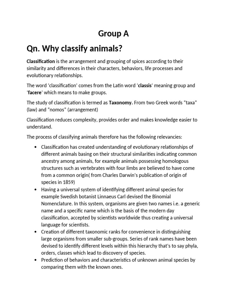 Importance of Animal Classification | PDF | Species | Taxonomy (Biology)