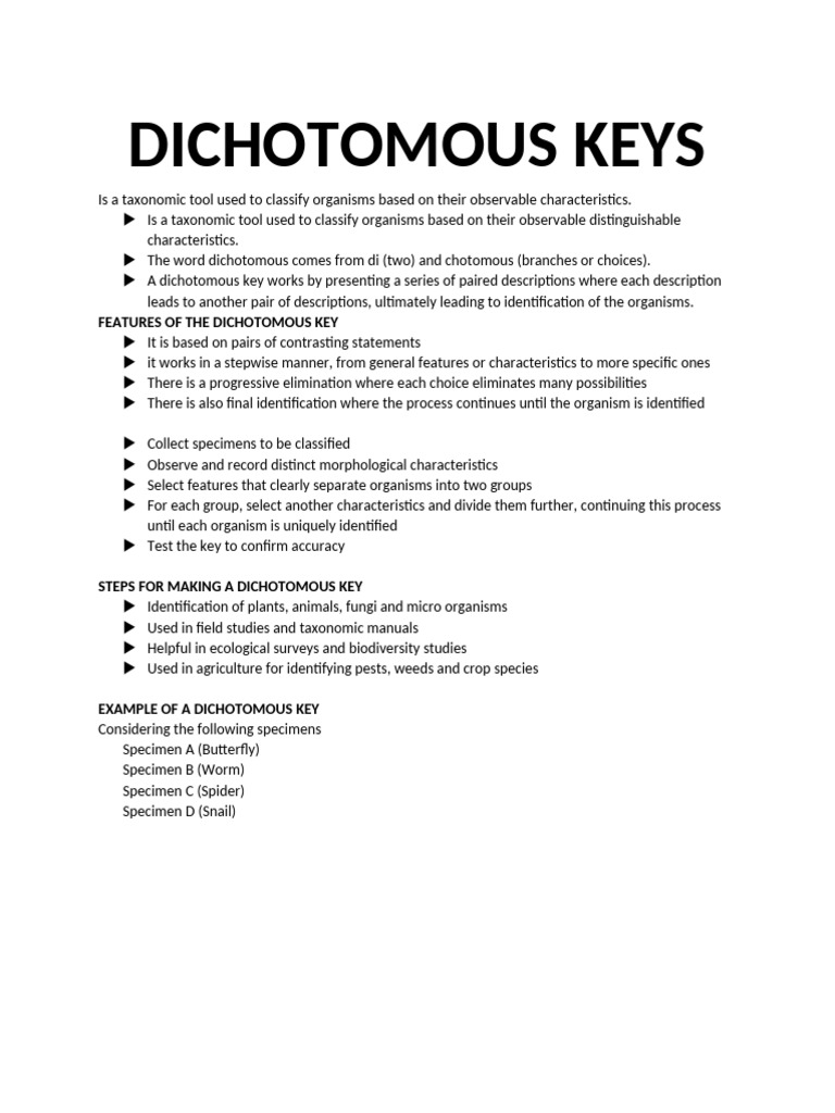 Dichotomous Key | PDF | Taxonomy (Biology) | Organisms