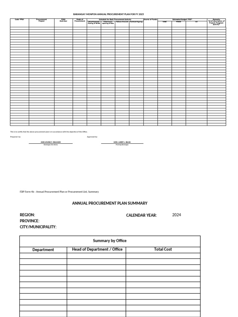 Barangay Monpon FY 2025 Procurement Plan | PDF
