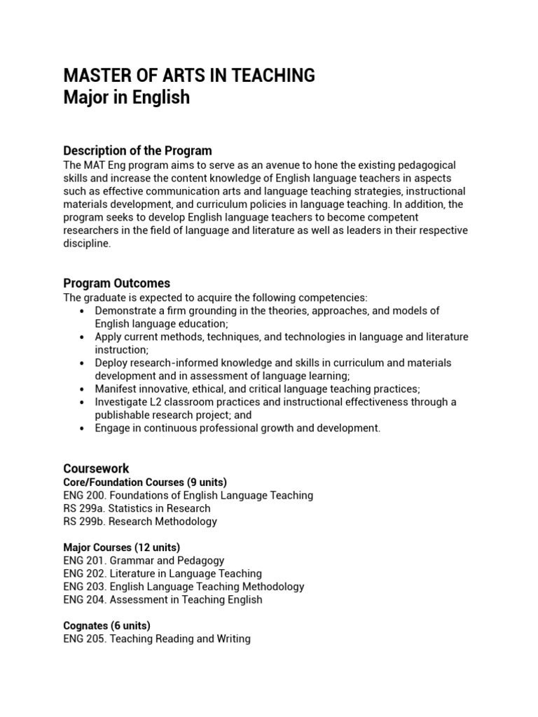 Master of Arts in Teaching - Major in English | PDF | Language ...