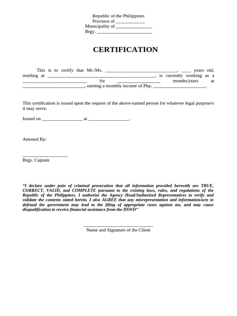 Self Employment Certification Template | PDF