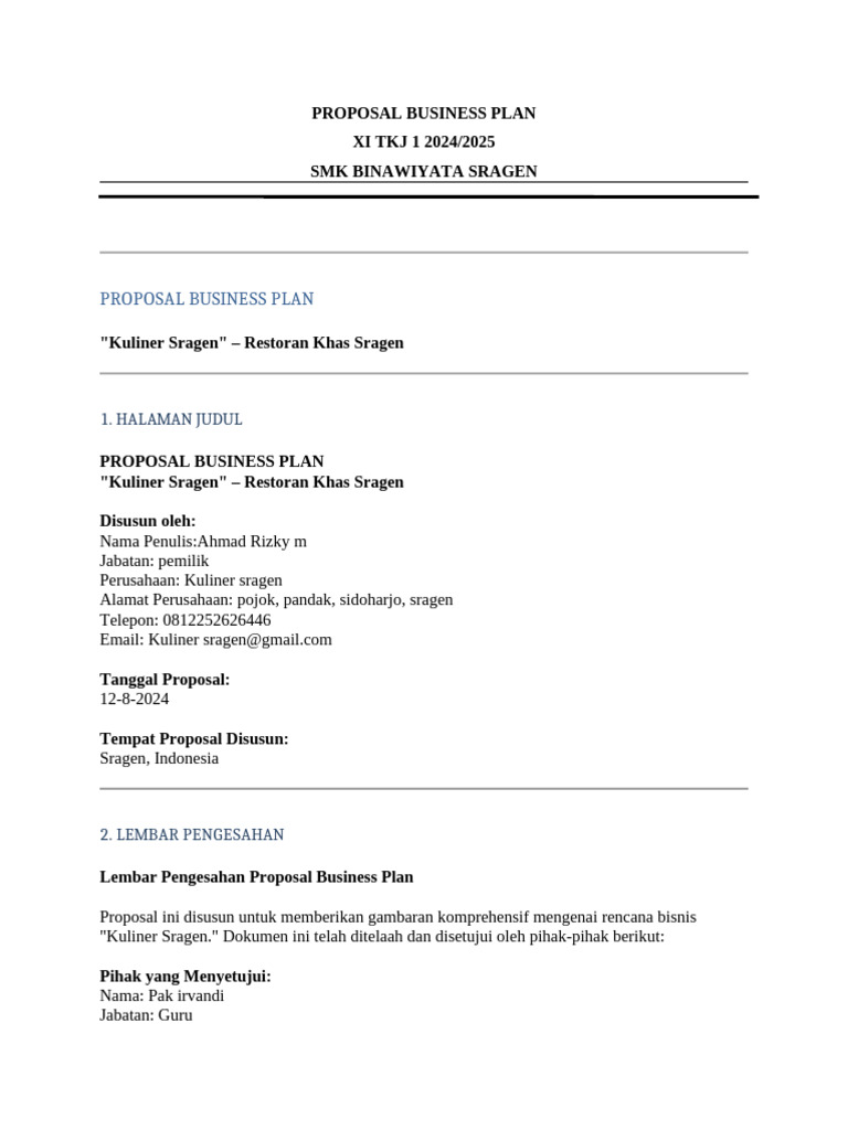 Contoh Proposal Bisnis Plan Ahmad Risky 02 | PDF