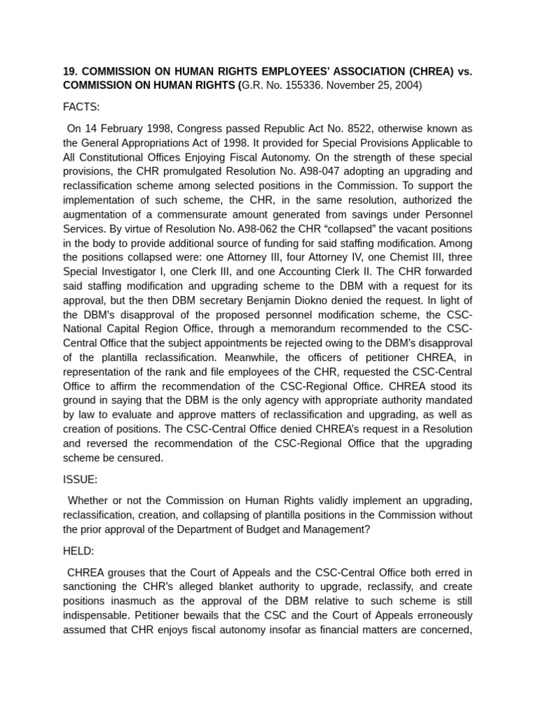 CHR Employees Assoc. v. CHR | PDF | Public Law | Governance