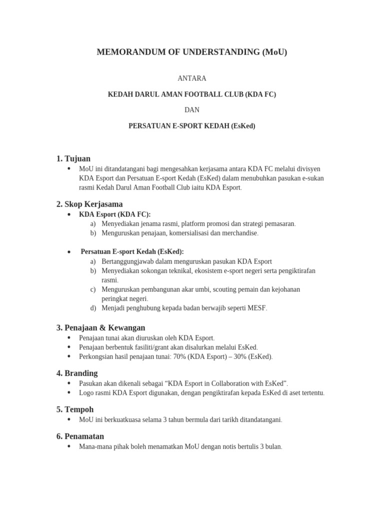 MoU KDA Esport EsKed | PDF