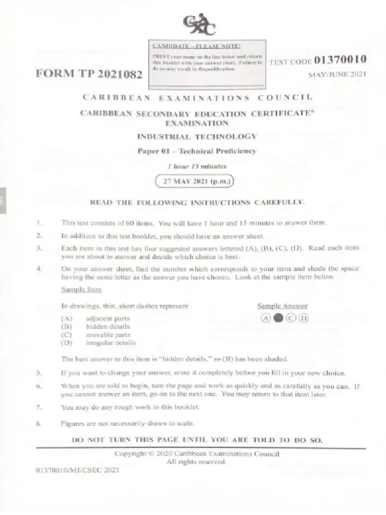 Industrial Technology Paper 1 2021 | PDF