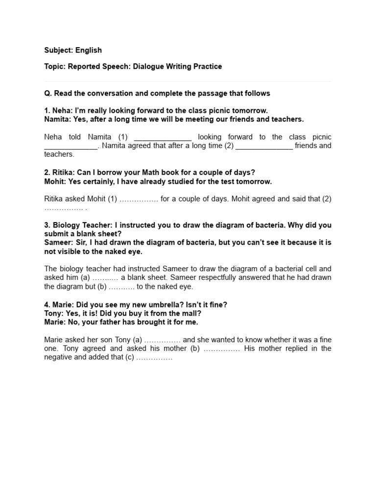 Reported Speech_ Dialogue Writing | PDF