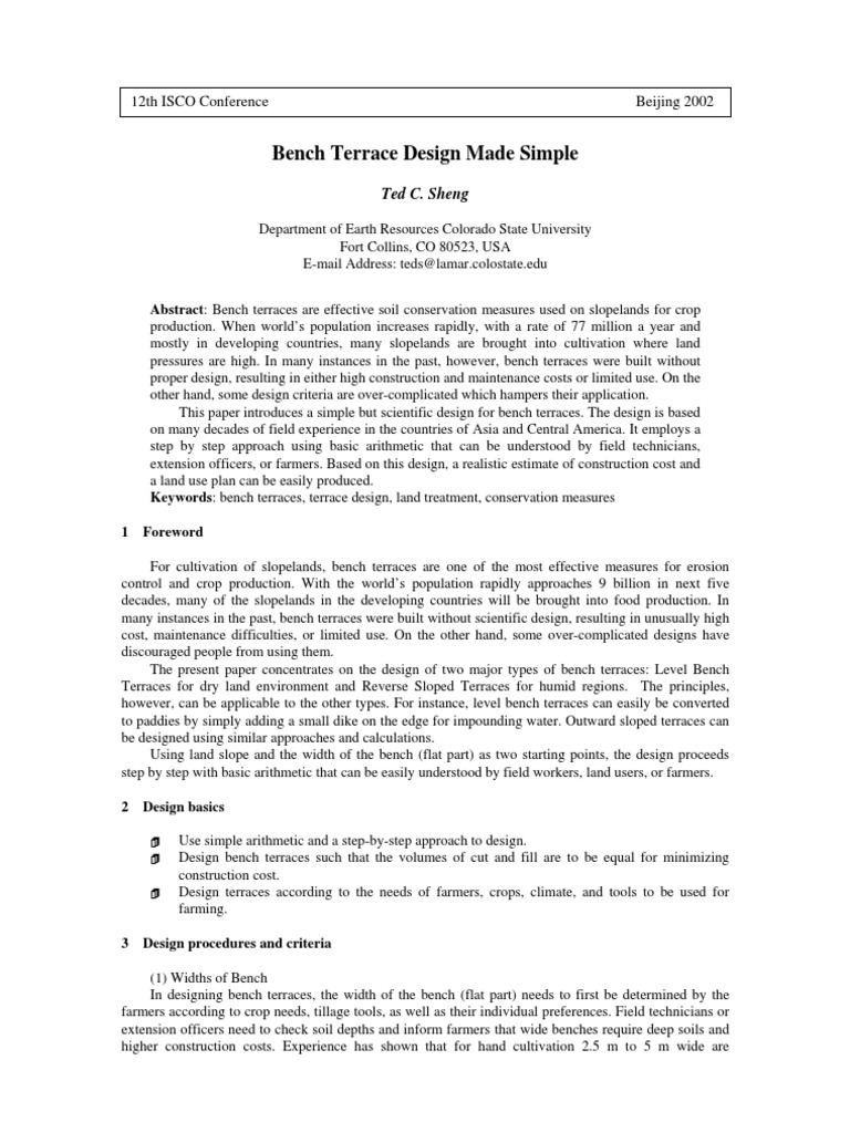 Bench Terrace Design Made Simple | PDF | Tillage | Slope