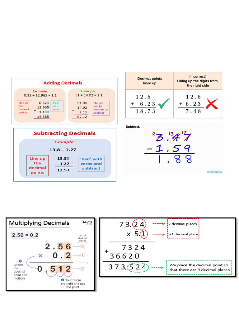 Decimal Operations Review for 6th Grade | PDF