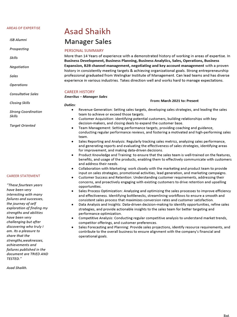 Asad's Updated Resume 30 May, 2023 (2) | PDF | Sales | Marketing