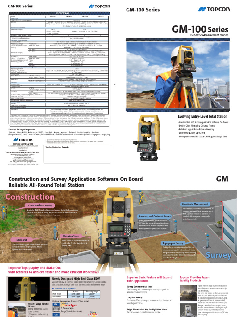 Topcon GM-100 Series Total Station Features | PDF | Surveying | Topography