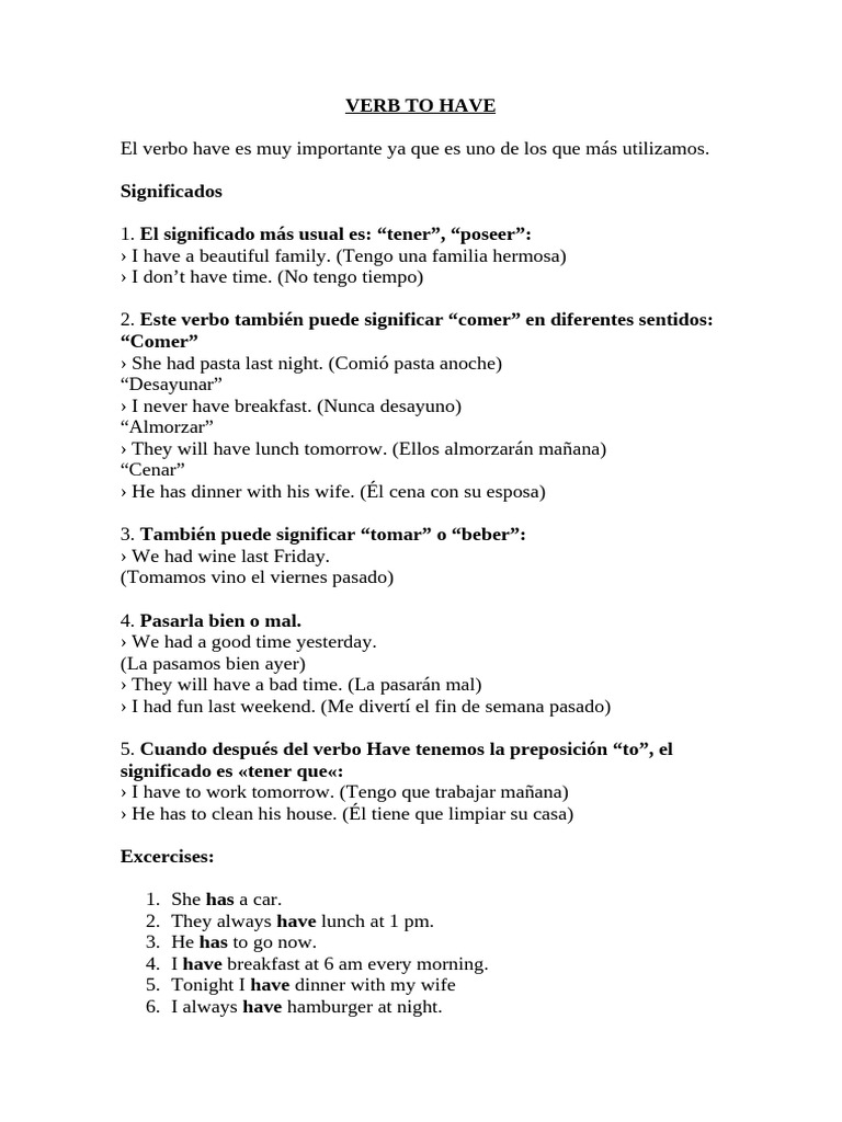 Uso del verbo "have" en inglés | PDF