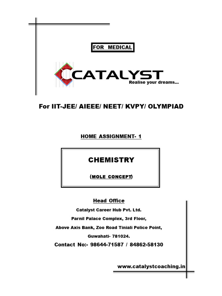 Mole Concept (Medical) Home Assignment-1&2 | PDF | Mole (Unit) | Chemical Reactions