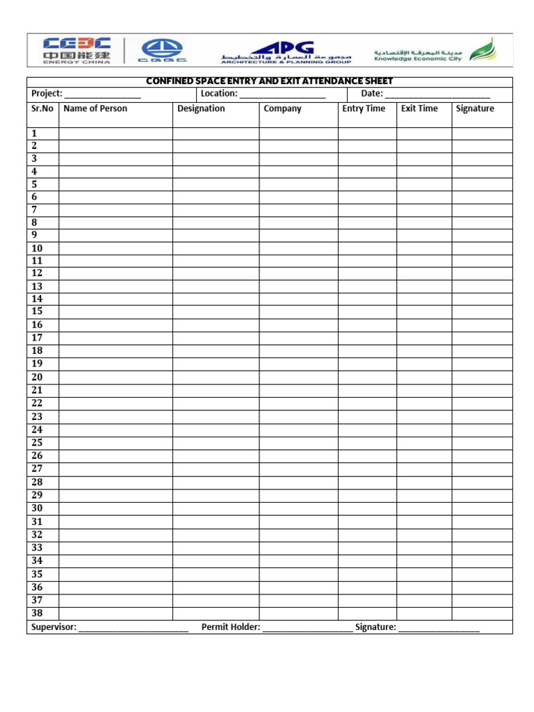 Confined Space Entry Attendance Log | PDF