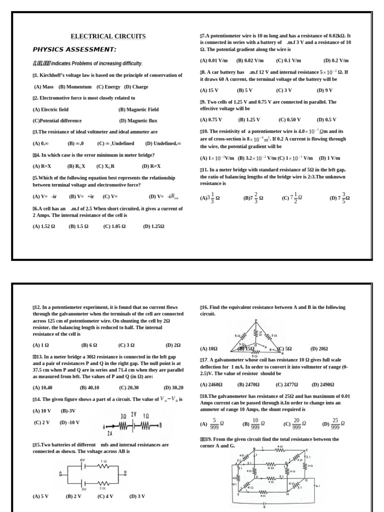 Electrical Circuits Physics Assessment | PDF | Voltage | Electrical ...