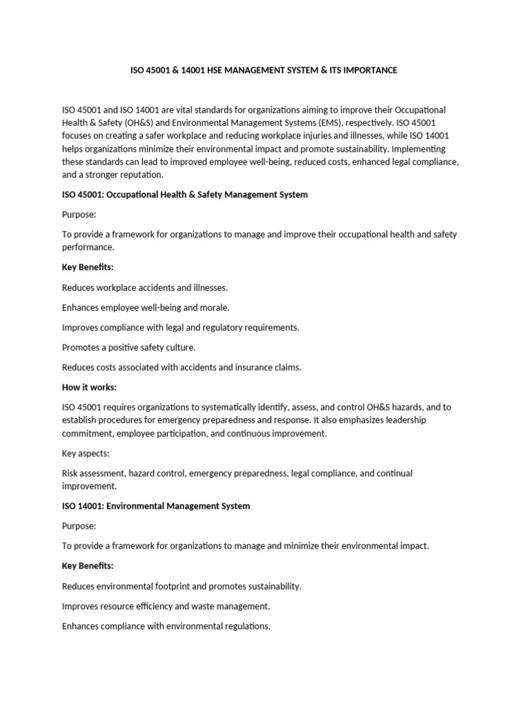ISO 45001 & 14001 HSE Management Overview | PDF | Occupational Safety ...