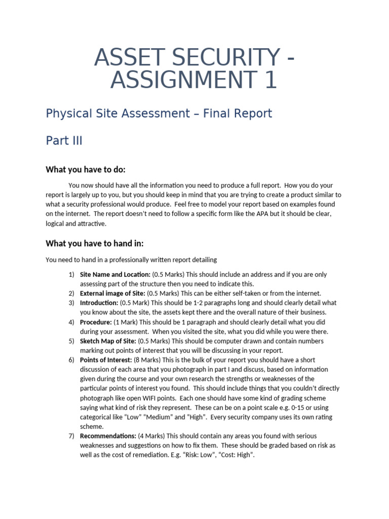 Physical Site Security Assessment Report | PDF | Cognitive Science
