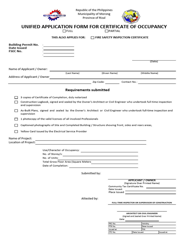 Application Form For Certificate of Occupancy | PDF