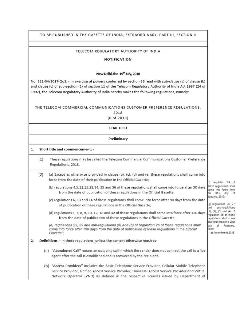 TCCCPR 2018 Regulations Overview | PDF | Communication | Telecommunications