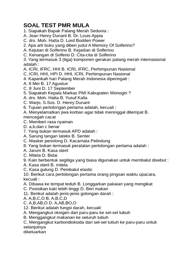 Soal Ujian PMR Mula dan Pertolongan Pertama | PDF