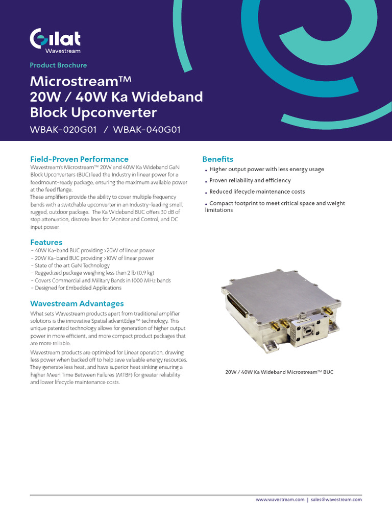 Gilat Wavestream Product Sheet Microstream 20W 40W Ka Wideband BUC 1 ...
